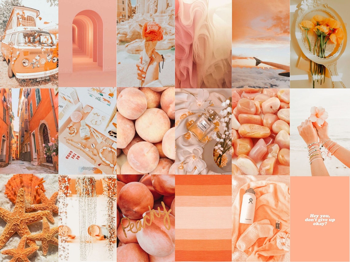 100 Peach Collage Kit, Peach Wall Collage, Peach Aesthetic Wall Prints ...