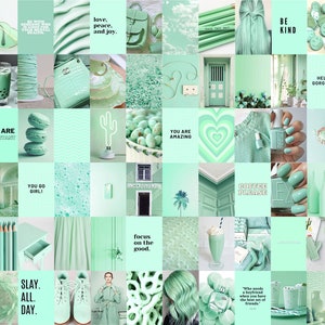 100 Mint Green Collage Kit, Green Pastel Wall Collage, Mint Aesthetic ...
