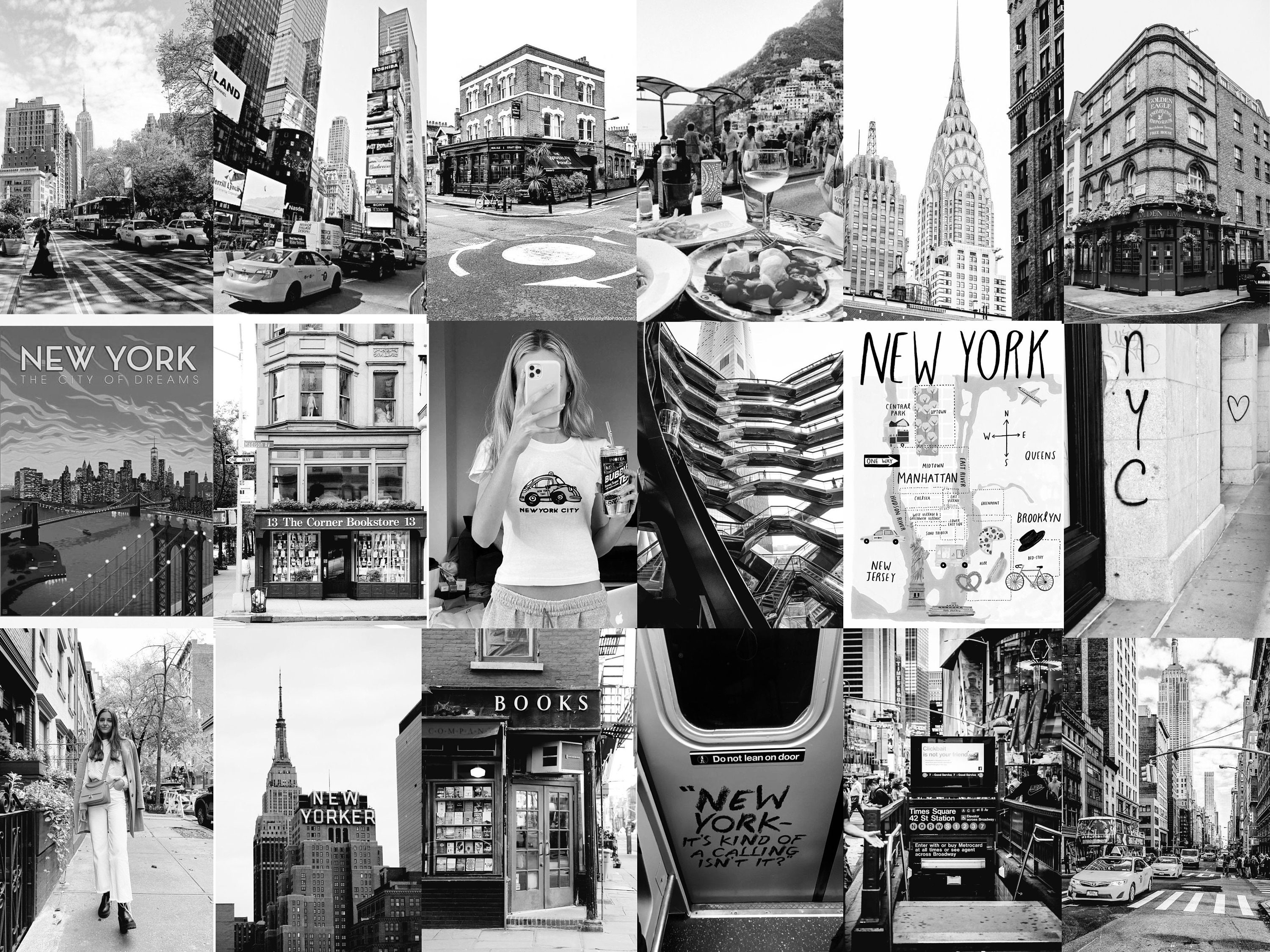 100 New York City Collage Kit, Black & White NYC Collage, NYC Aesthetic ...