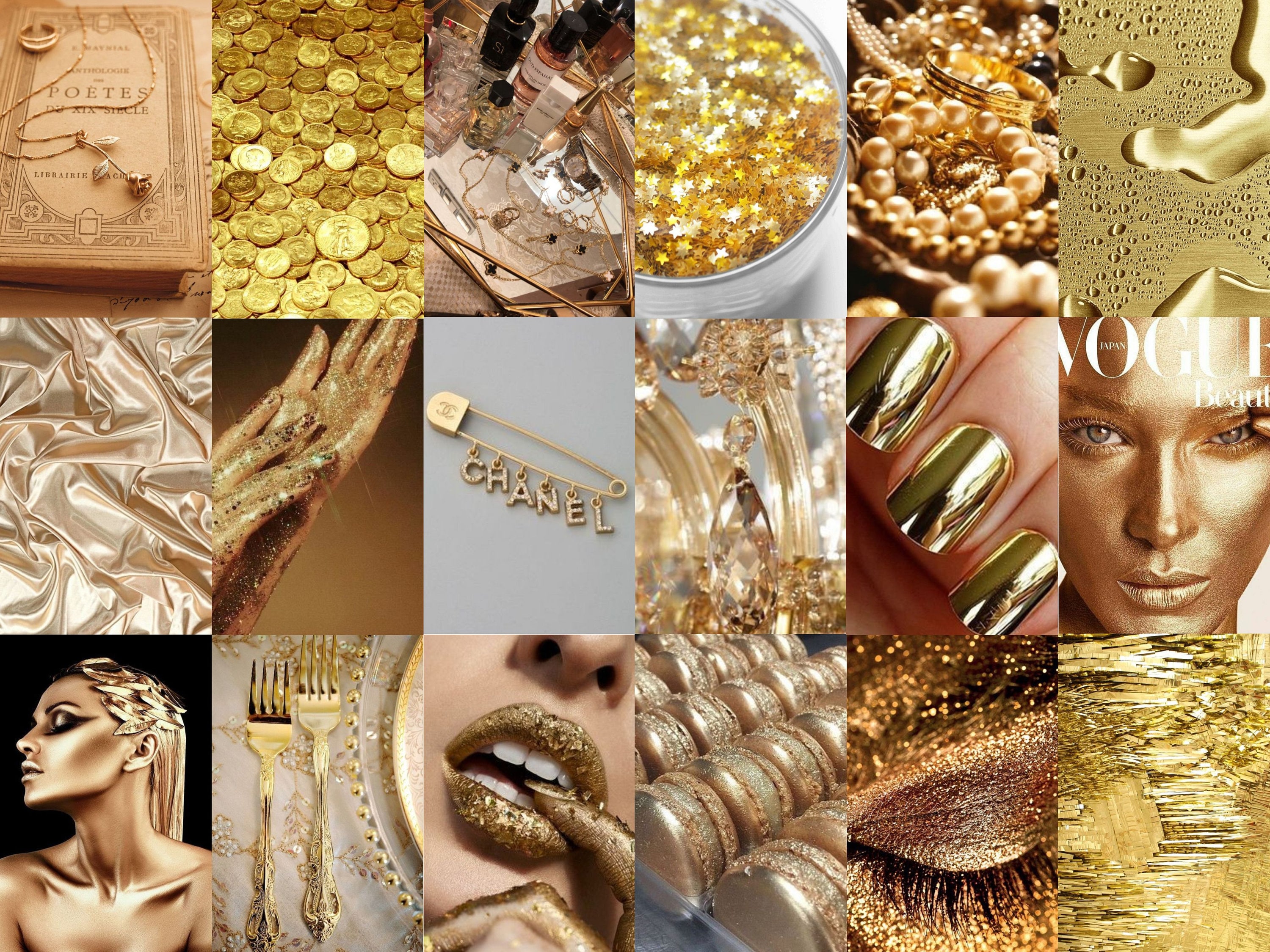 100 Gold Luxury Collage Kit, Gold Wall Collage, Gold Aesthetic Prints ...