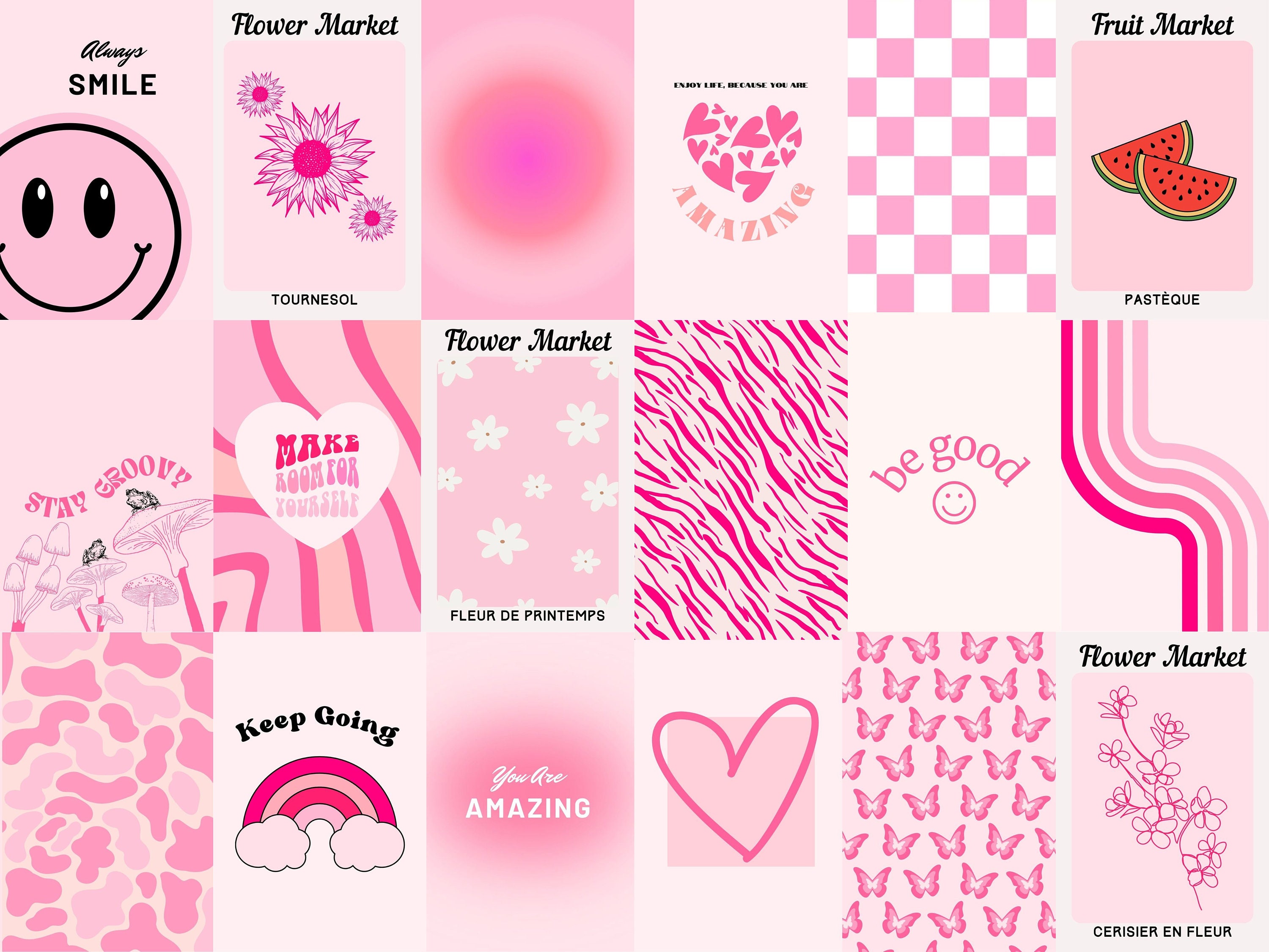 100 Pink Danish Pastel Collage Kit, Pink Wall Collage, Pastel Pink ...