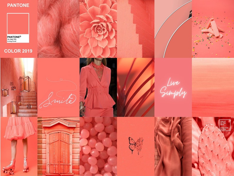 100 Coral Pink Collage Kit, Coral Pink Wall Collage, Coral Pink ...