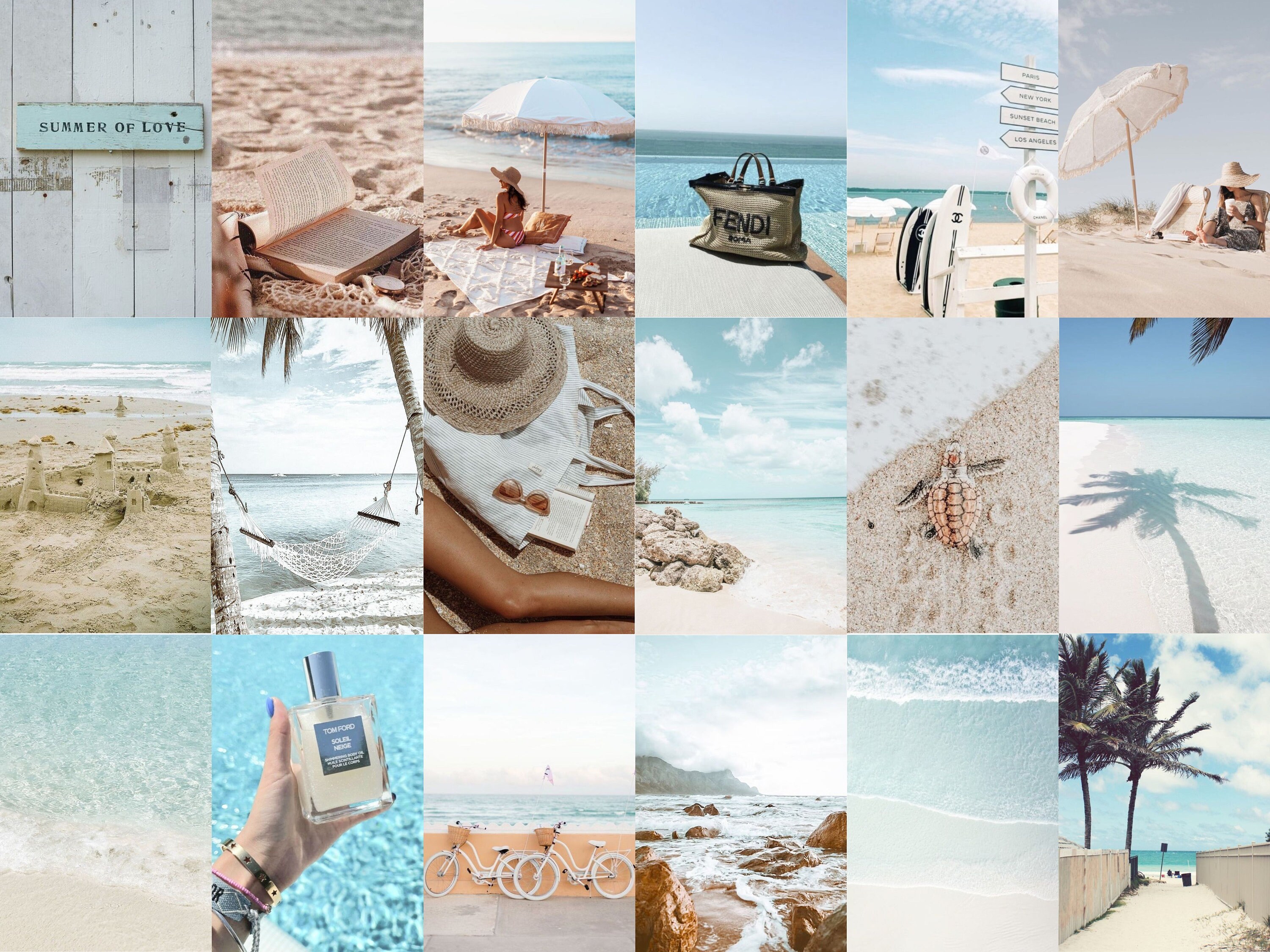 100 Neutral Blue Pastel Collage Kit, Beach Wall Collage, Neutral ...