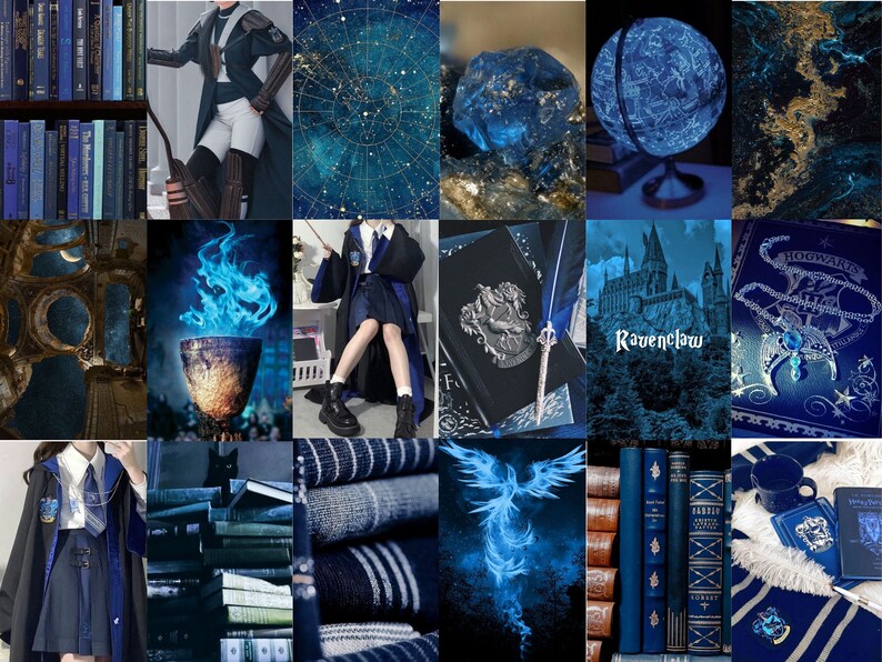 100 Ravenclaw Wall Collage Kit, Navy Blue Aesthetic Photo Prints, Blue ...