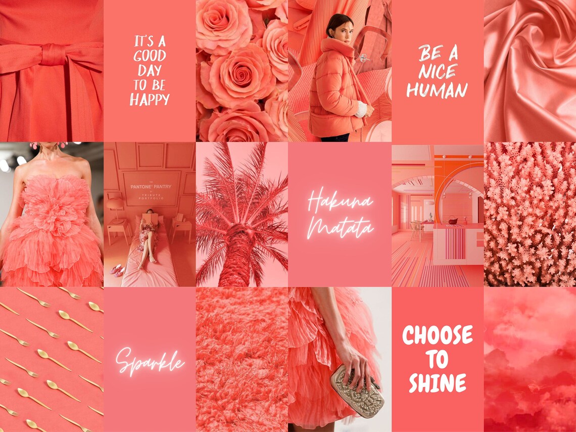 100 Coral Pink Collage Kit, Coral Pink Wall Collage, Coral Pink ...