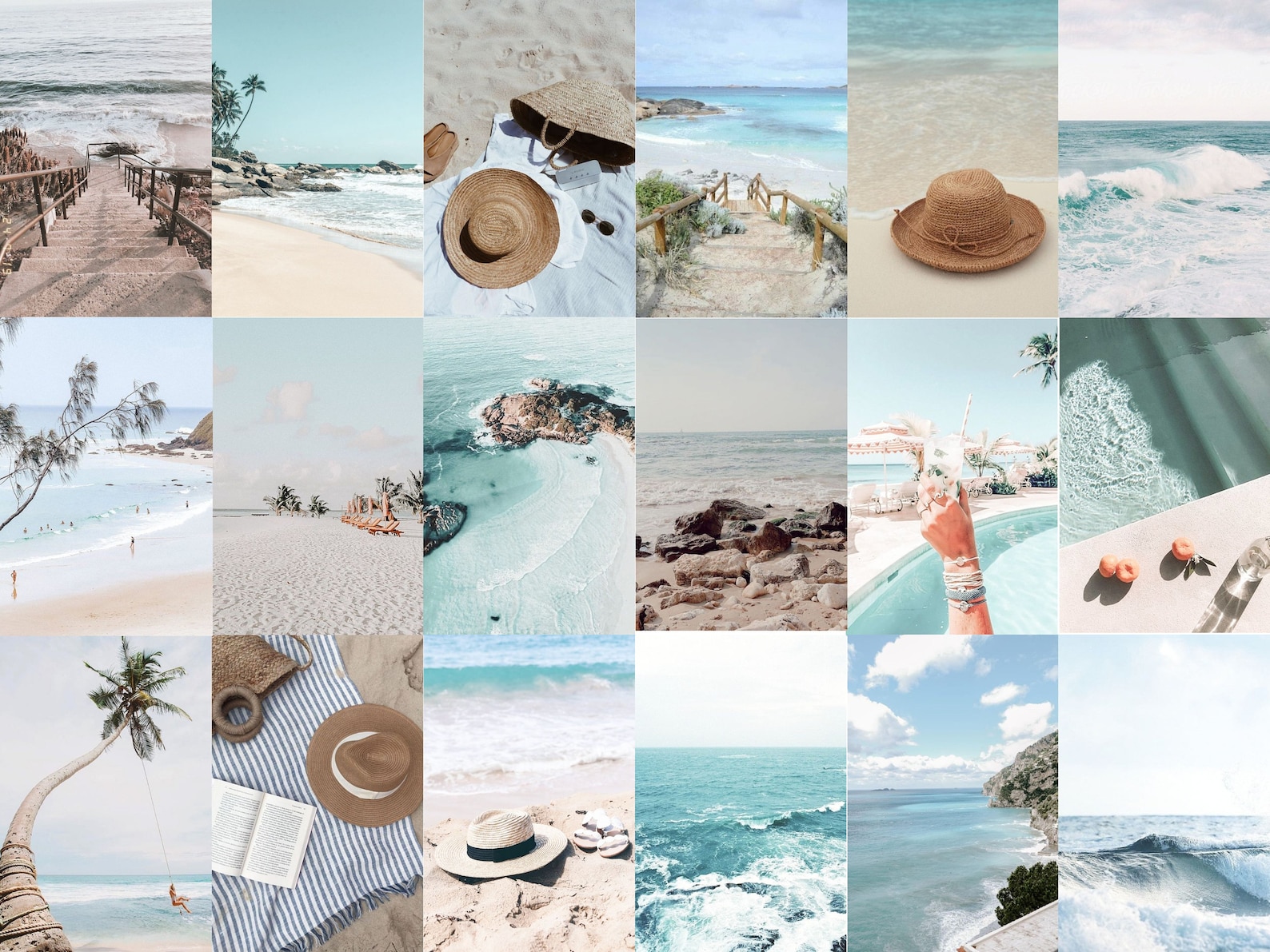 100 Neutral Blue Pastel Collage Kit, Beach Wall Collage, Neutral ...