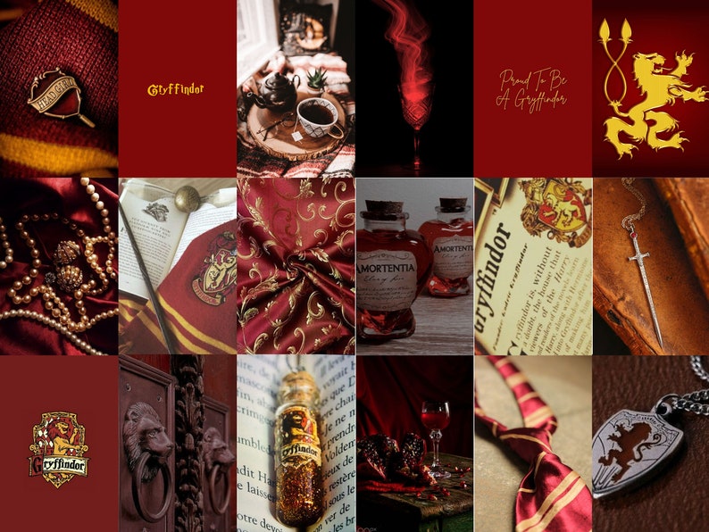 100 Gryffindor Wall Collage Kit, Red Aesthetic Photo Prints, Wizard ...