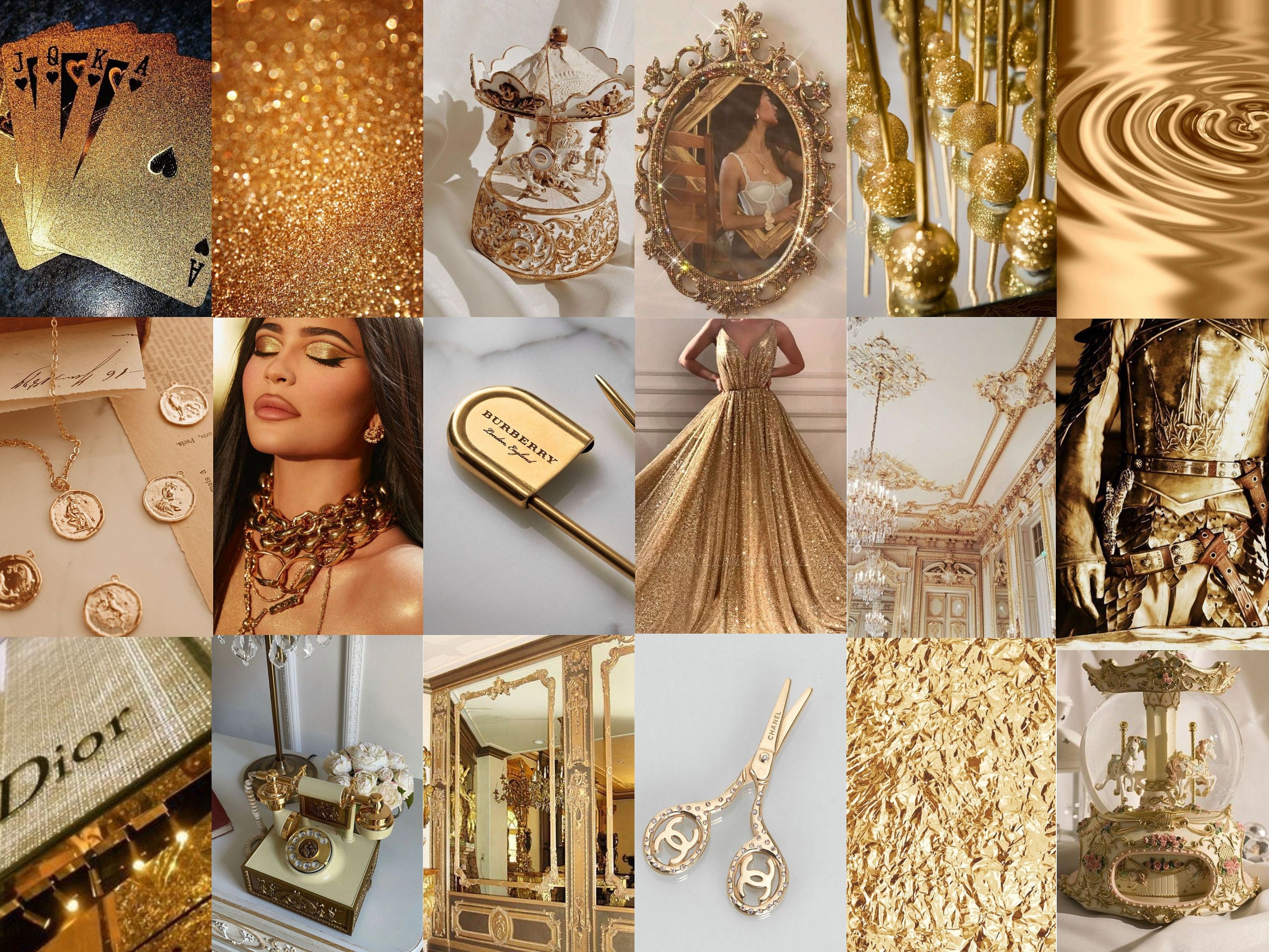 100 Gold Luxury Collage Kit, Gold Wall Collage, Gold Aesthetic Prints ...
