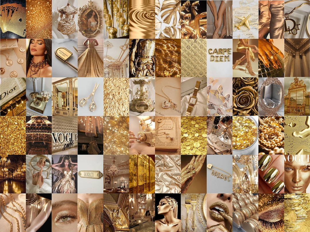 100 Gold Luxury Collage Kit, Gold Wall Collage, Gold Aesthetic Prints ...