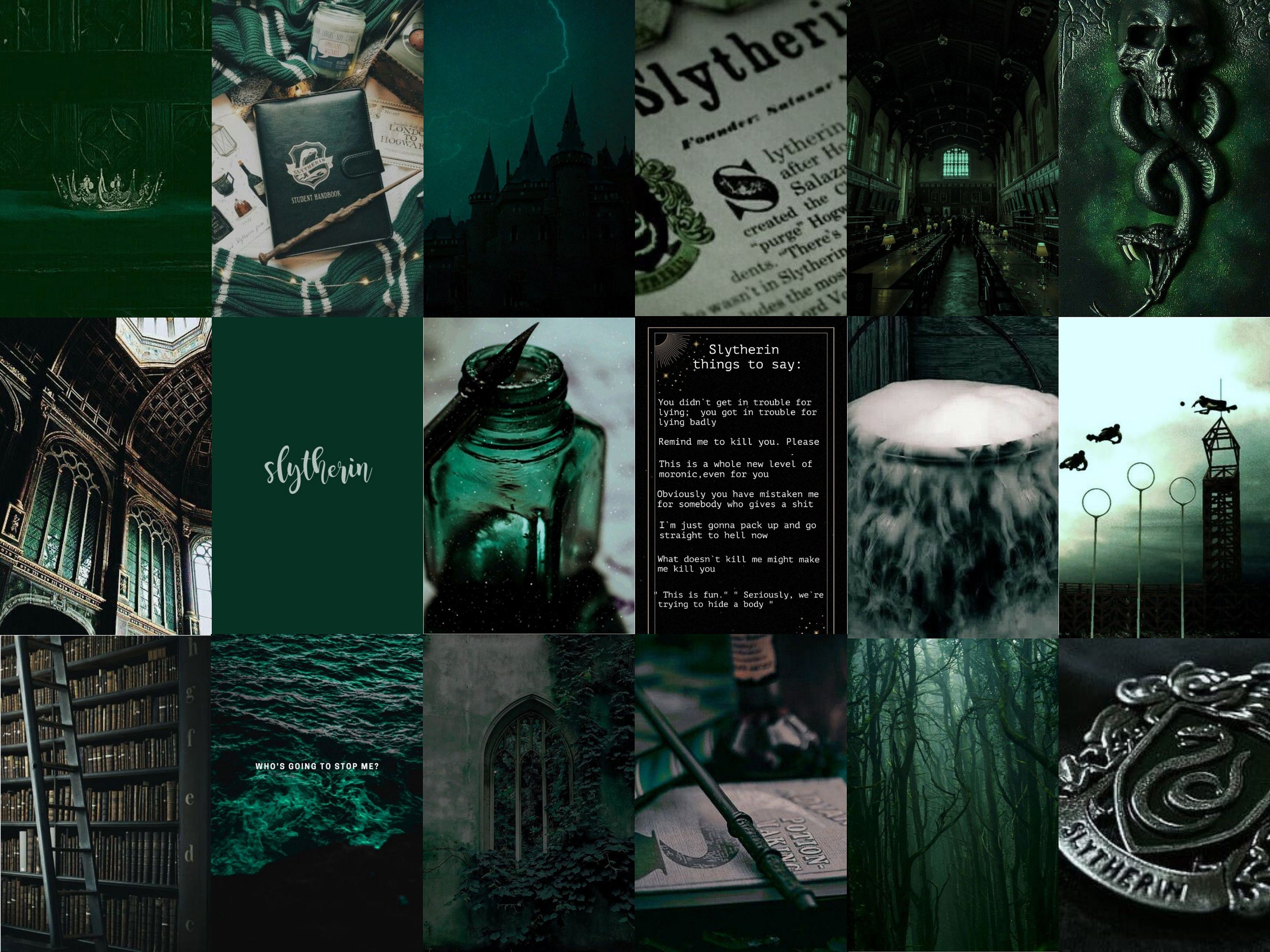 100 Slytherin Wizard Wall Collage Kit, Set of Magical Green Houses ...