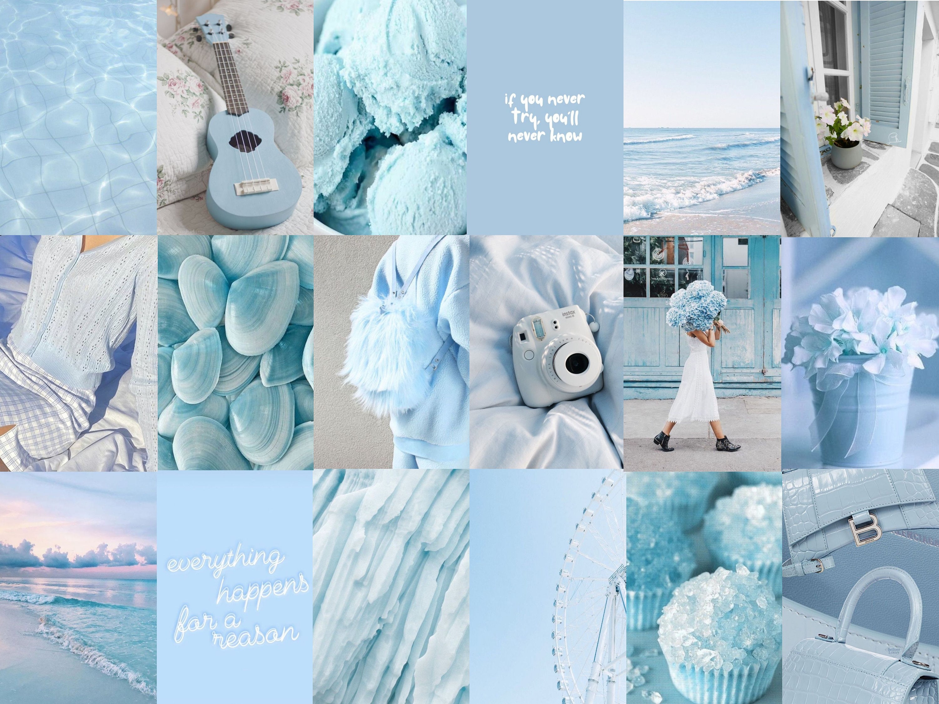 100 Baby Blue Pastel Collage Kit, Blue Pastel Wall Collage, Blue ...