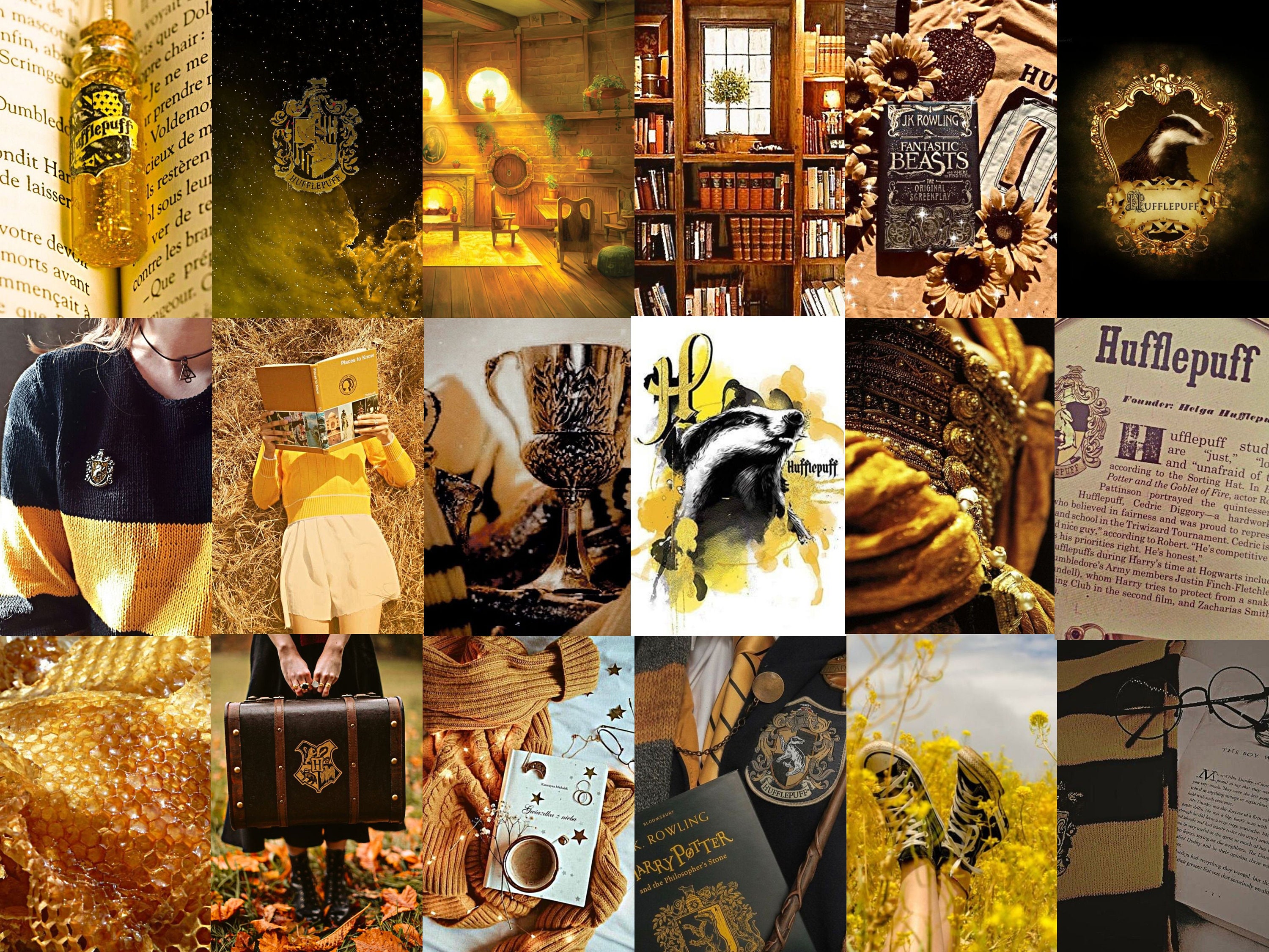 100 Hufflepuff Wall Collage Kit, Yellow Aesthetic Photo Prints, Wizard ...