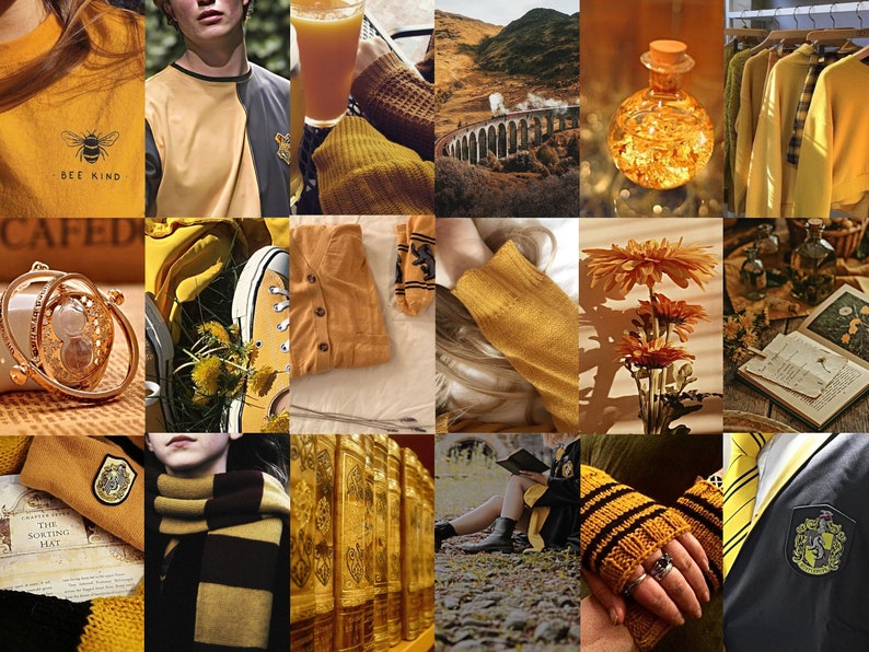 100 Hufflepuff Wall Collage Kit, Yellow Aesthetic Photo Prints, Wizard ...