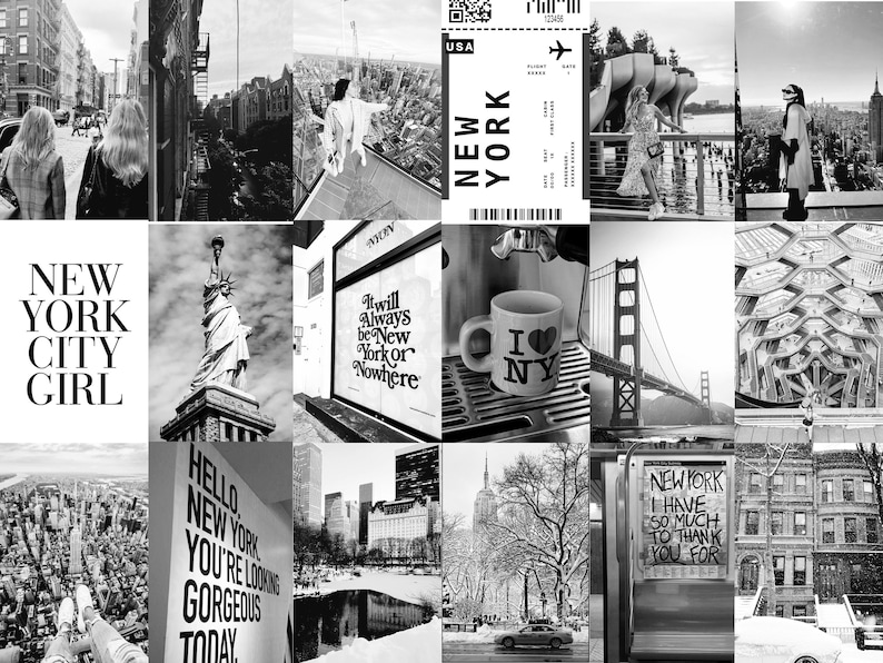 100 New York City Collage Kit, Black & White NYC Collage, NYC Aesthetic ...