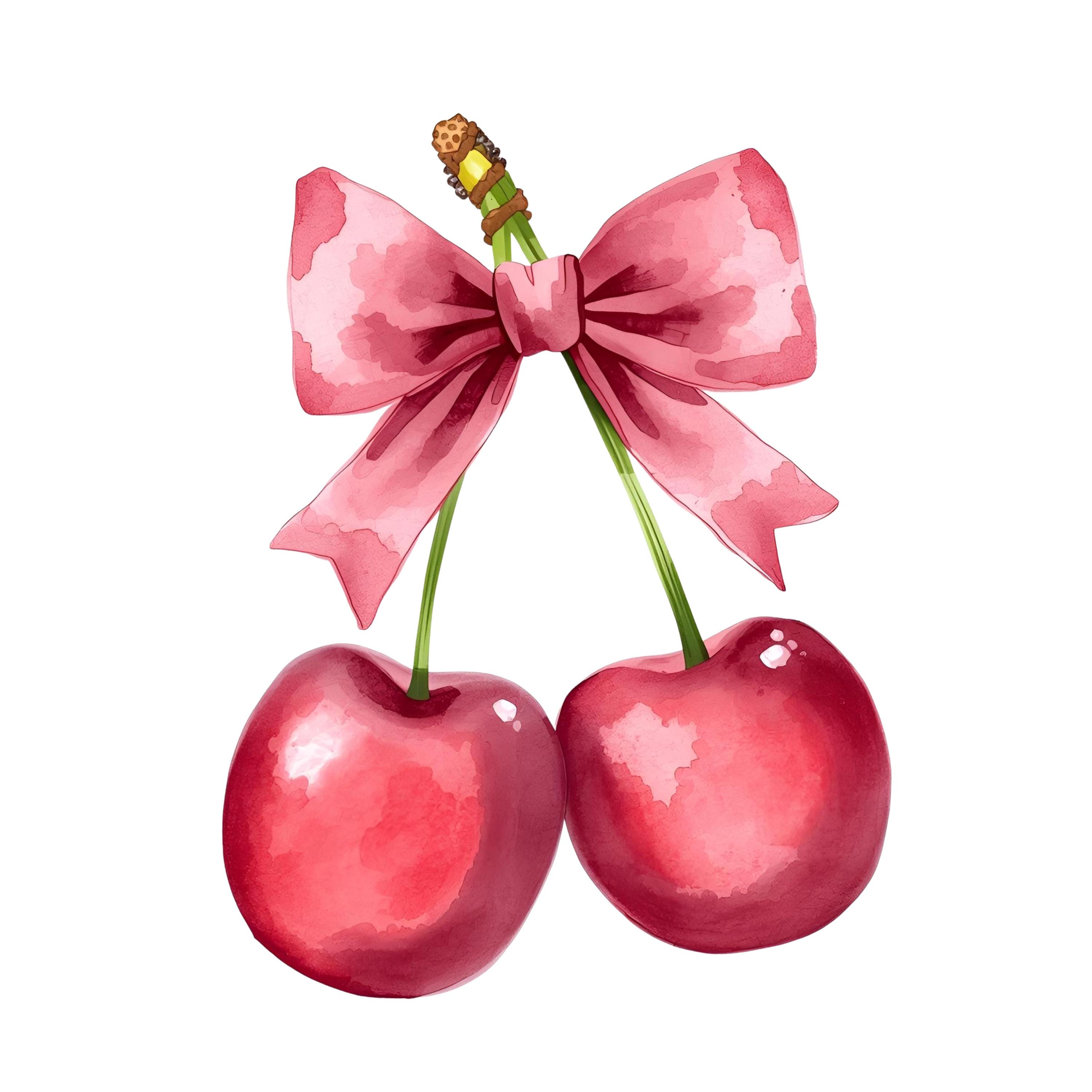 10 Cherries Clipart PNG Bundle | Cherry With Bow Cliparts | Coquette ...