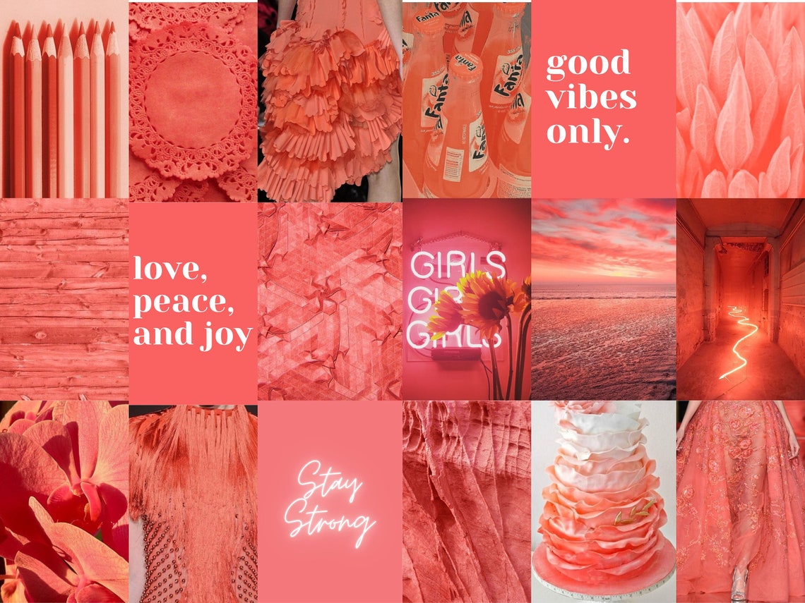 100 Coral Pink Collage Kit, Coral Pink Wall Collage, Coral Pink ...