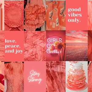 100 Coral Pink Collage Kit, Coral Pink Wall Collage, Coral Pink ...