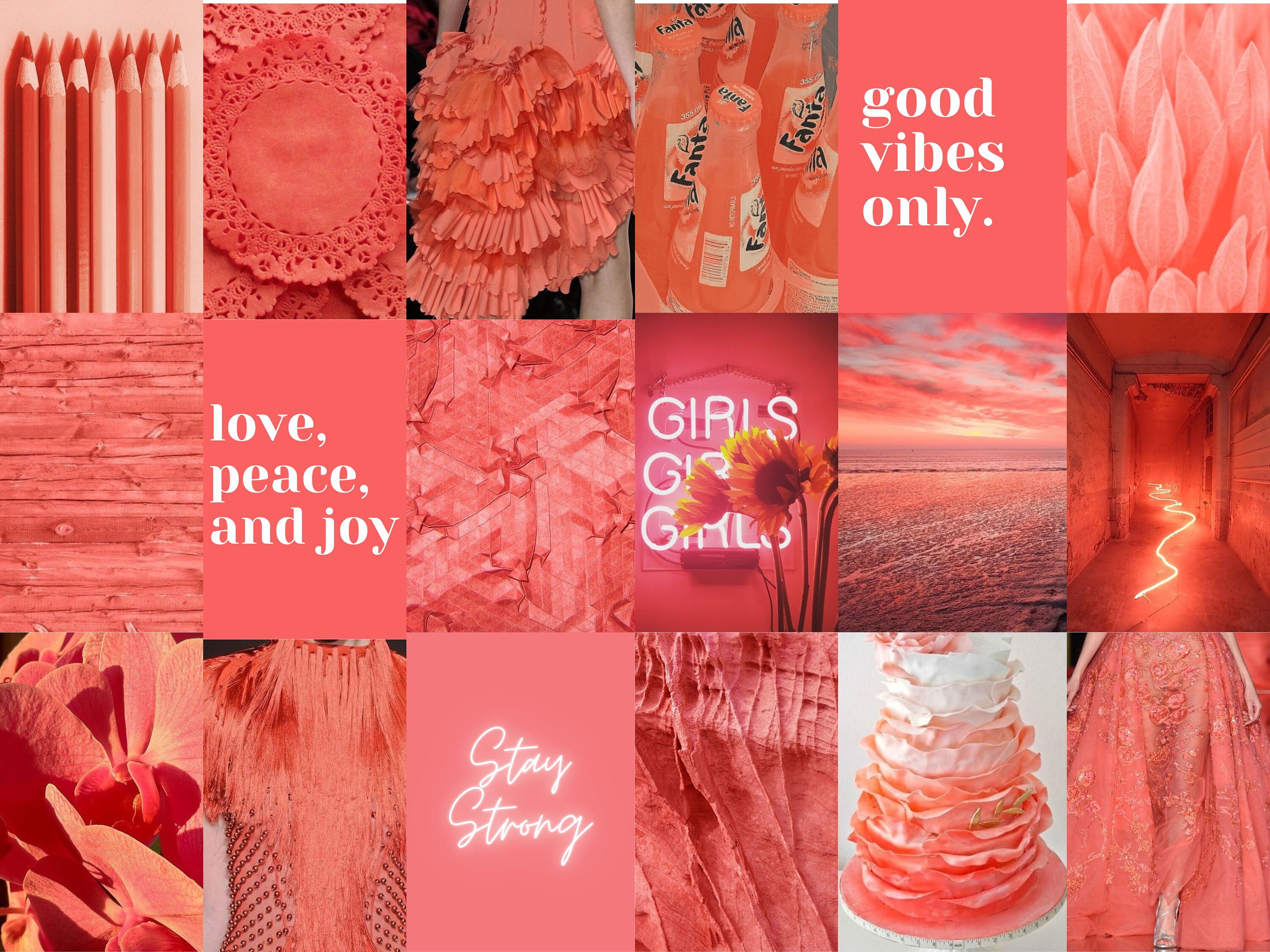 100 Coral Pink Collage Kit, Coral Pink Wall Collage, Coral Pink ...