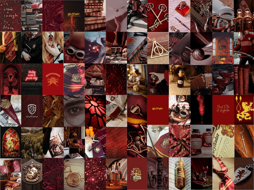 100 Gryffindor Wall Collage Kit, Red Aesthetic Photo Prints, Wizard ...