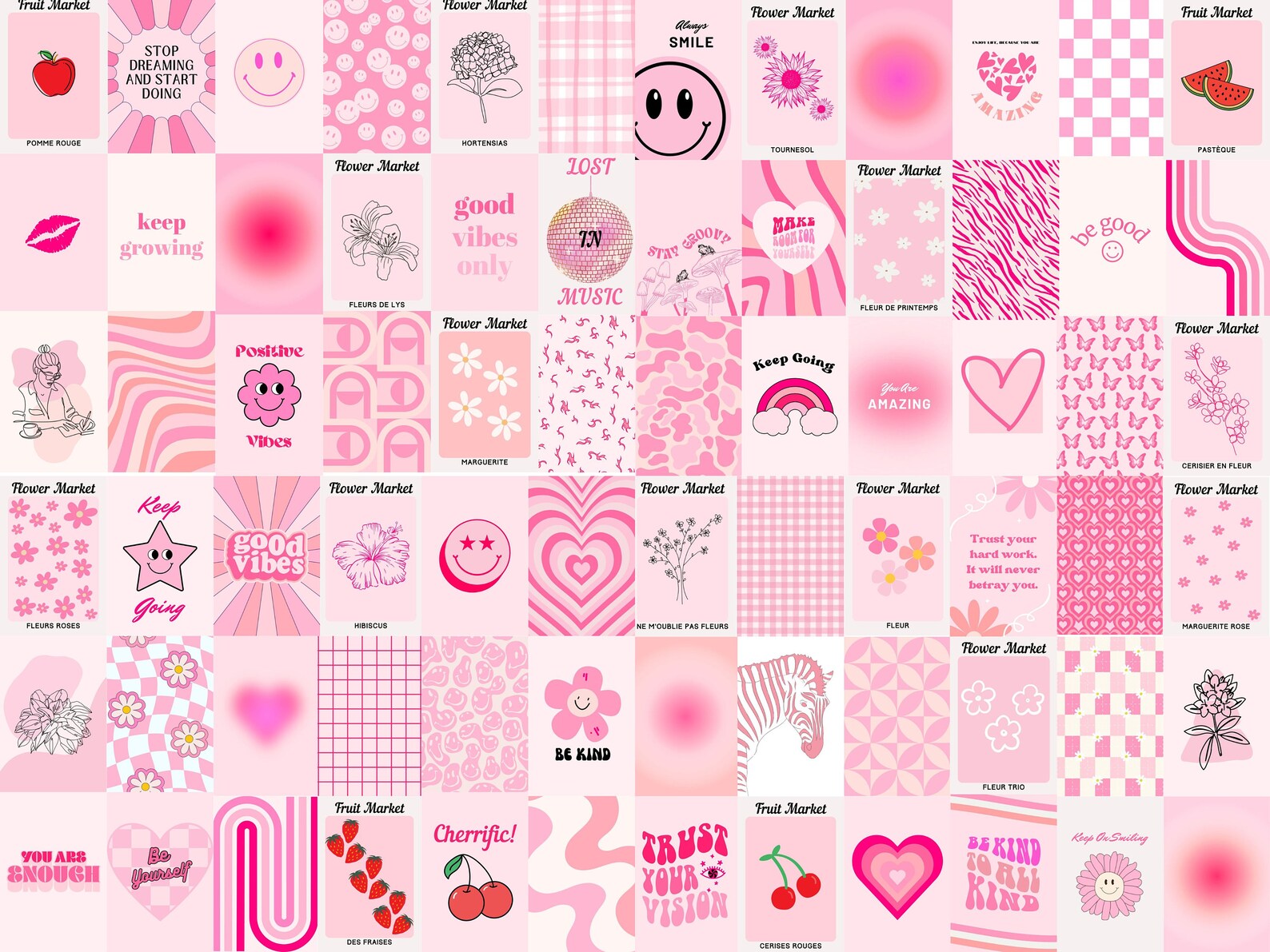100 Pink Danish Pastel Collage Kit, Pink Wall Collage, Pastel Pink ...