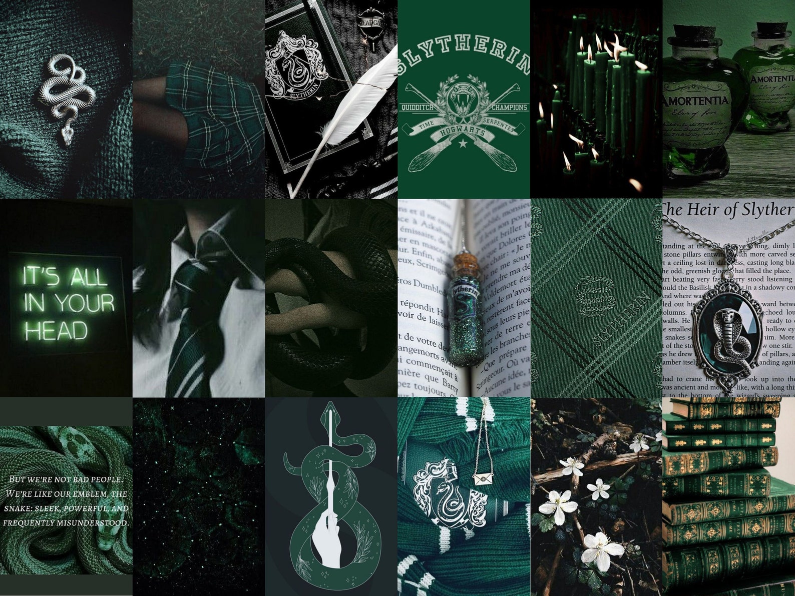 100 Slytherin Wizard Wall Collage Kit, Set of Magical Green Houses ...