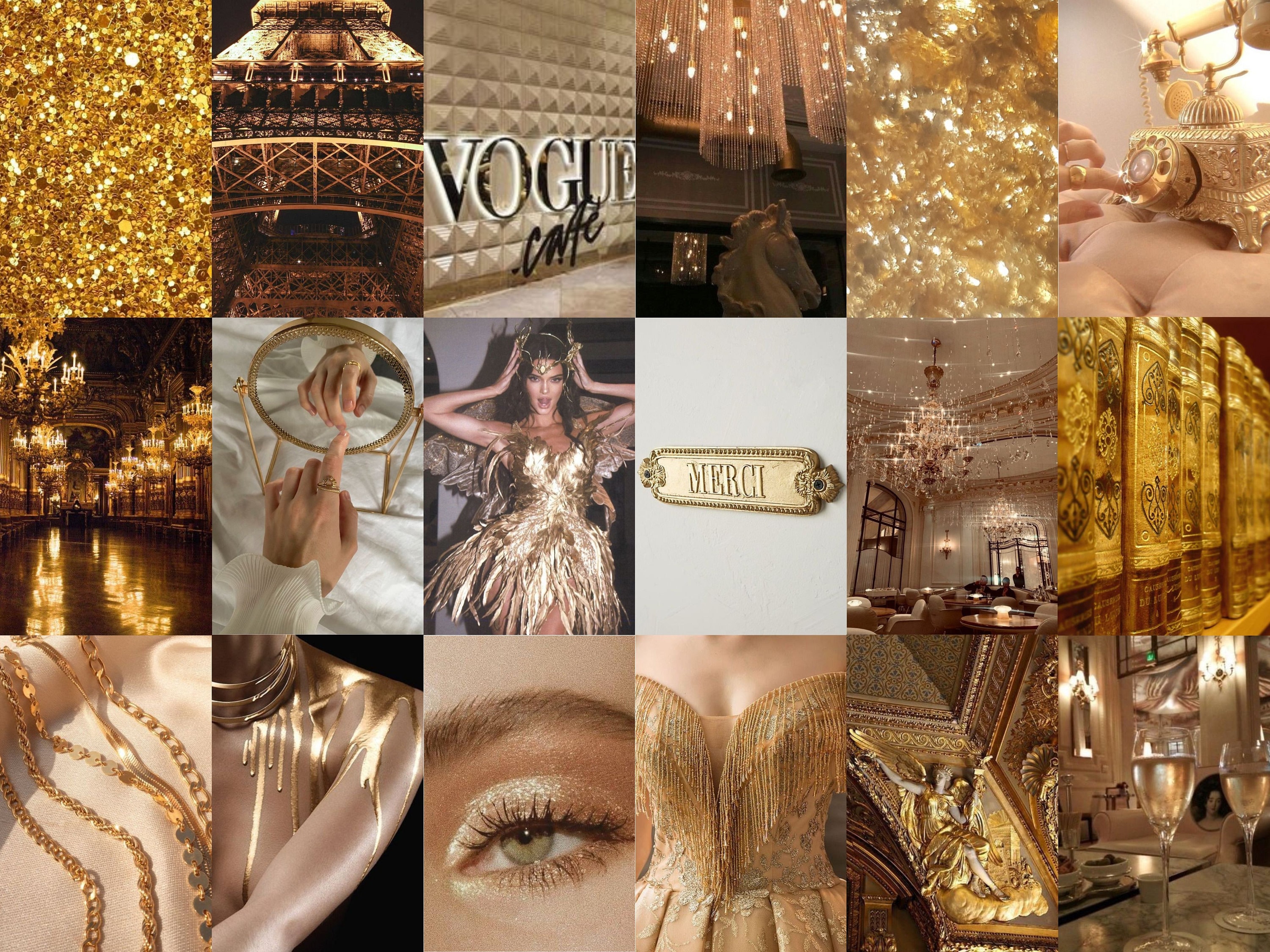 100 Gold Luxury Collage Kit, Gold Wall Collage, Gold Aesthetic Prints ...