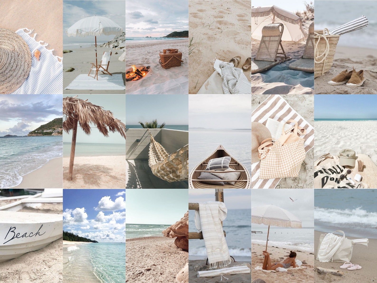 100 Neutral Blue Pastel Collage Kit, Beach Wall Collage, Neutral ...
