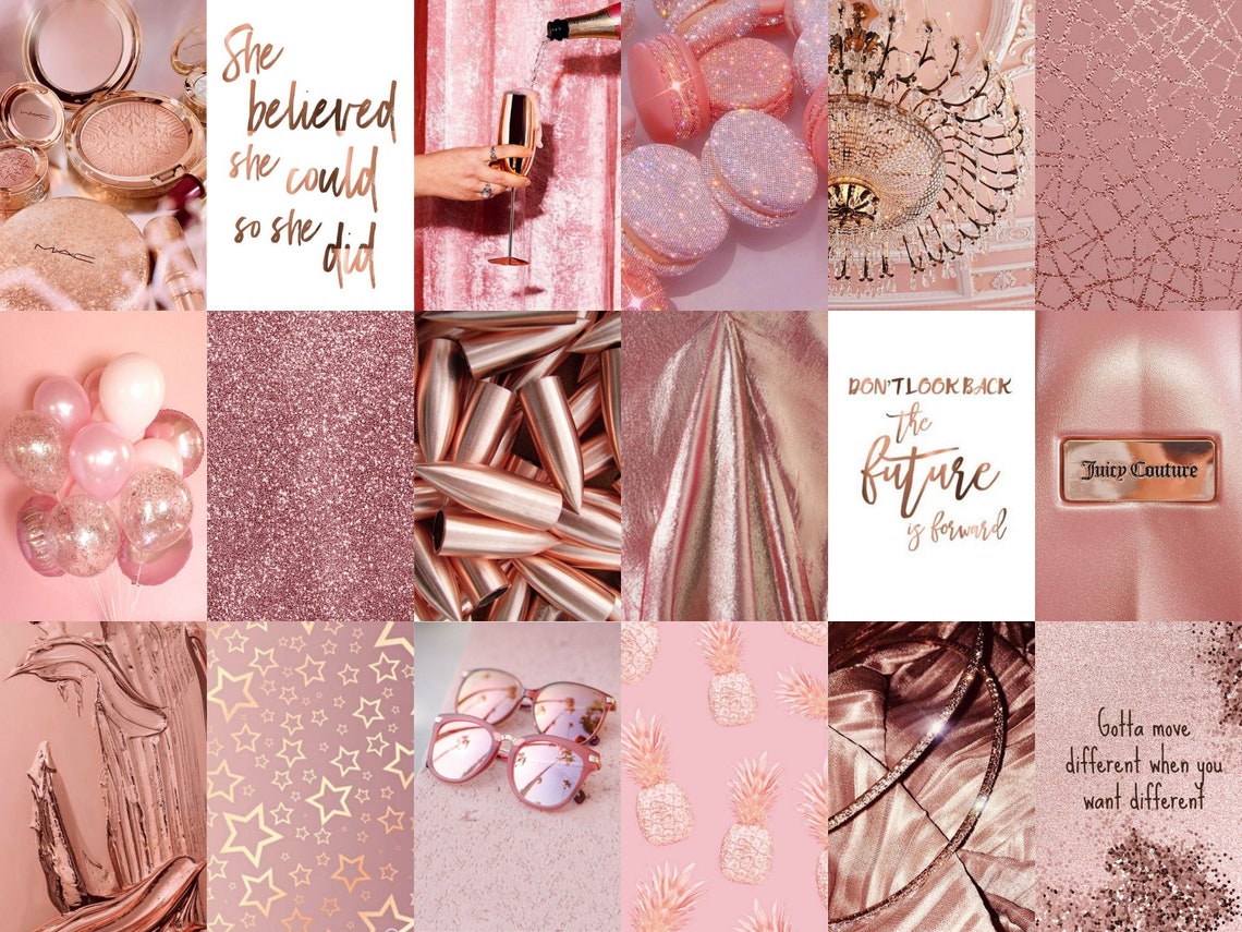 100 Rose Gold Collage, Pink Aesthetic Collage, Dusty Rose Collage ...