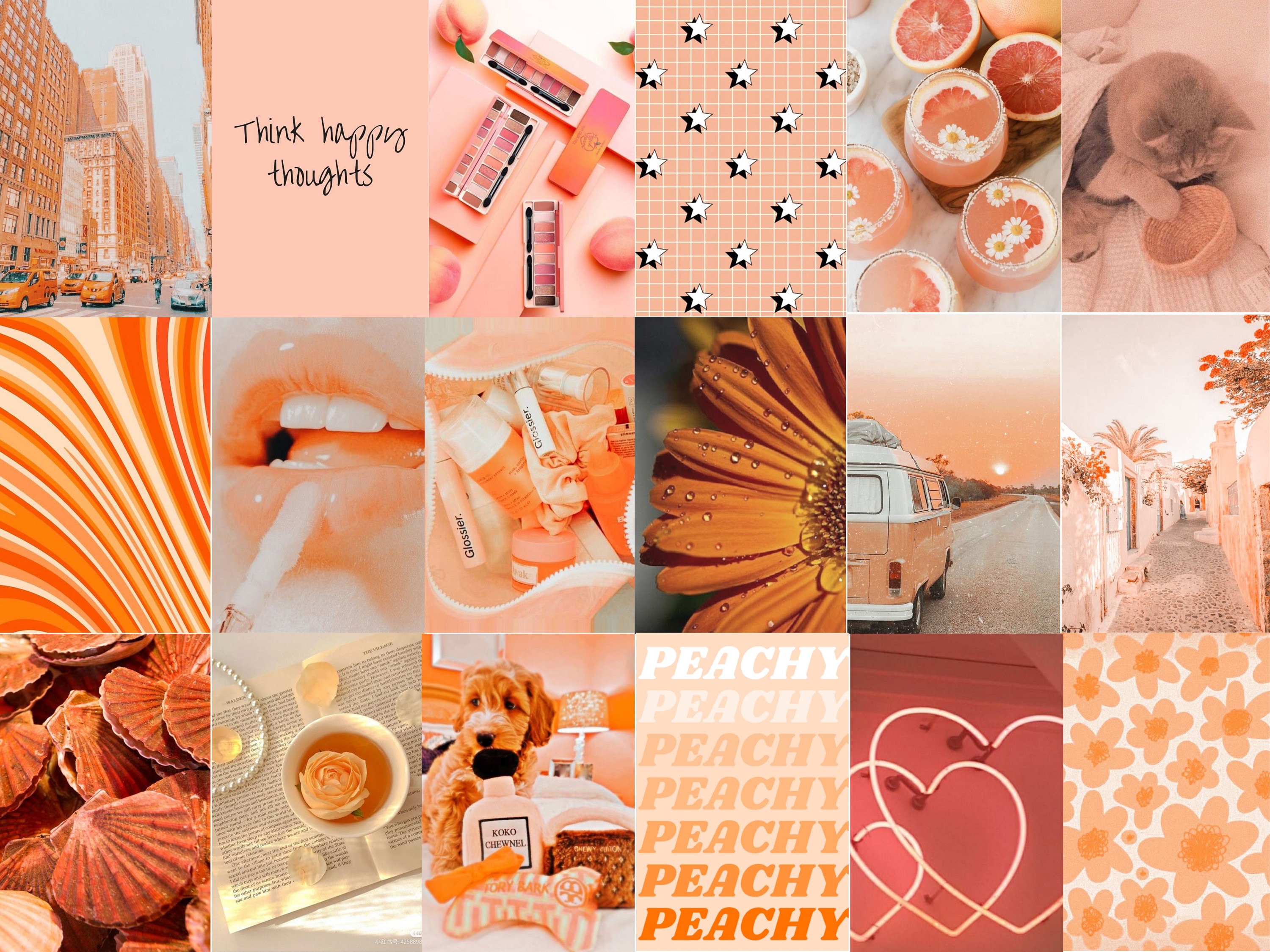 100 Peach Collage Kit, Peach Wall Collage, Peach Aesthetic Wall Prints ...
