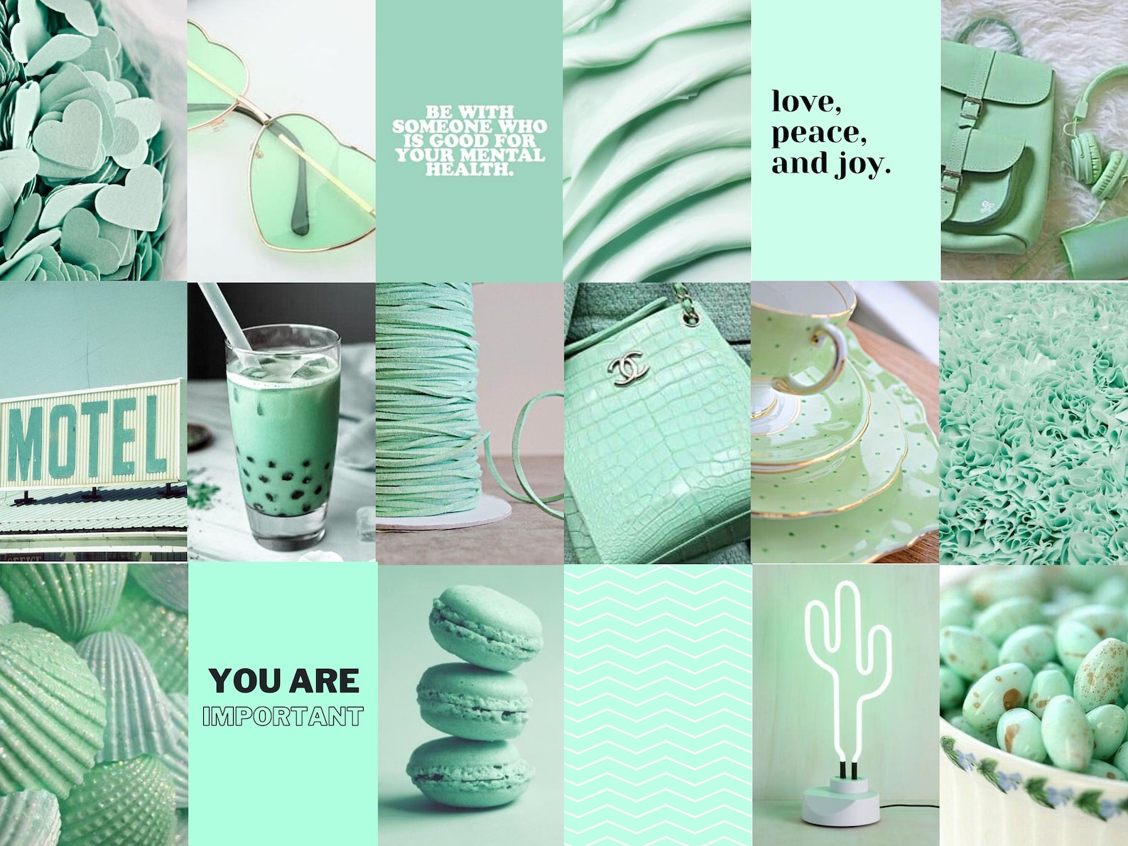 100 Mint Green Collage Kit, Green Pastel Wall Collage, Mint Aesthetic ...