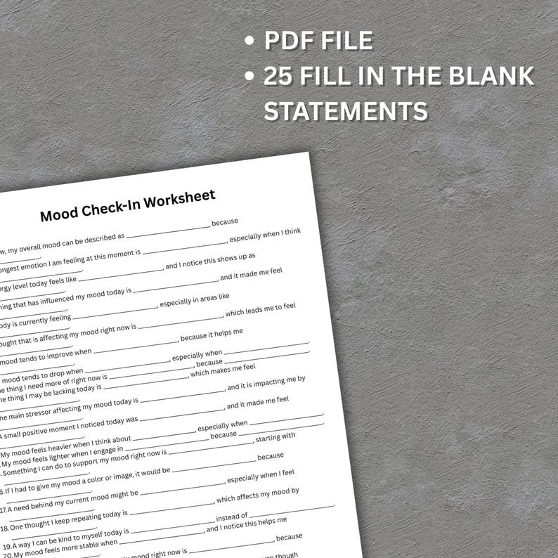 Mood Check in Worksheet, Daily Tracker PDF, Emotion Journal Prompts ...