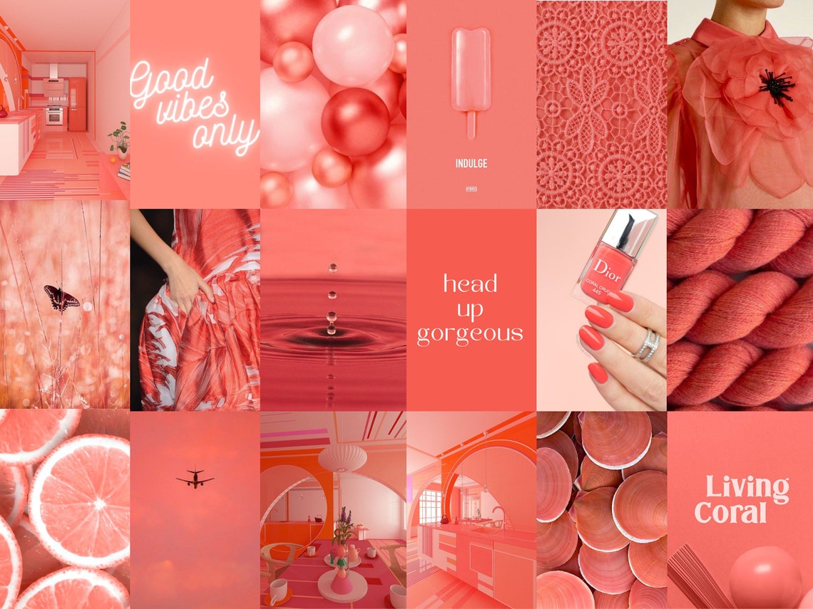 100 Coral Pink Collage Kit, Coral Pink Wall Collage, Coral Pink ...