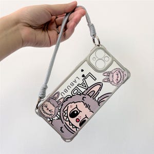 Clear Labubu iPhone 16 15 14 Plus Case, Silver Labubu iPhone Chain ...