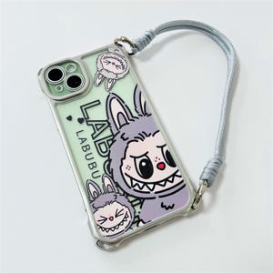 Clear Labubu iPhone 16 15 14 Plus Case, Silver Labubu iPhone Chain ...