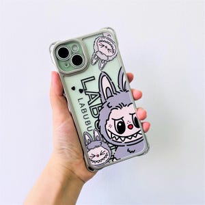 Clear Labubu iPhone 16 15 14 Plus Case, Silver Labubu iPhone Chain ...