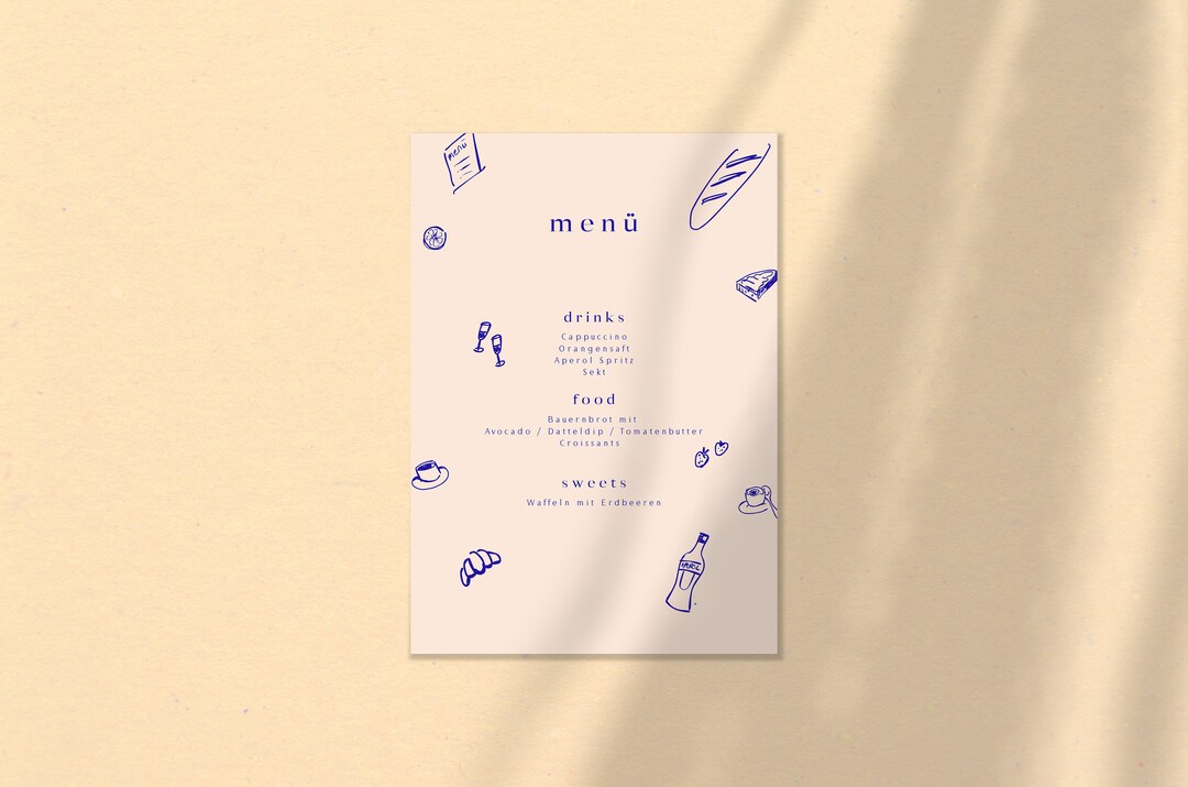 Printable Brunch Menu Cards, Hand Drawn Illustrations Scribble, for ...