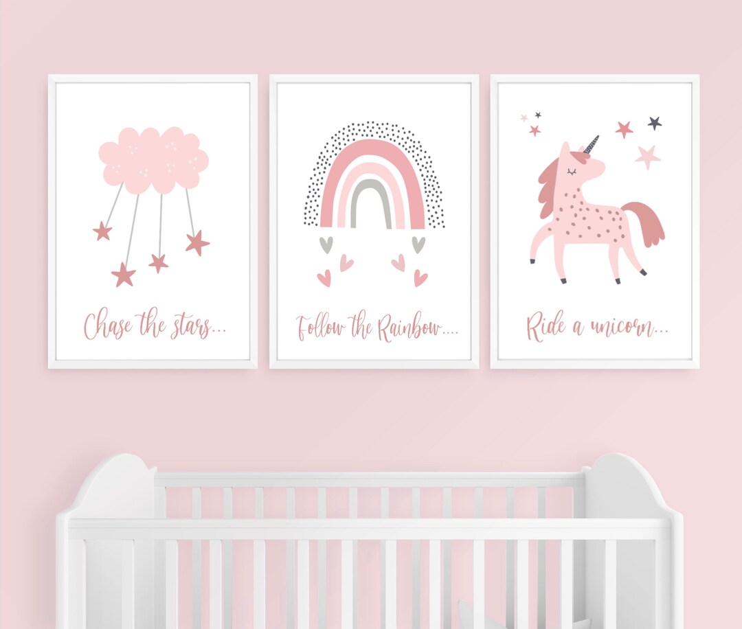 Set of 3 Unicorn Prints, Rainbow Print, Nursery Prints, Girls Bedroom ...