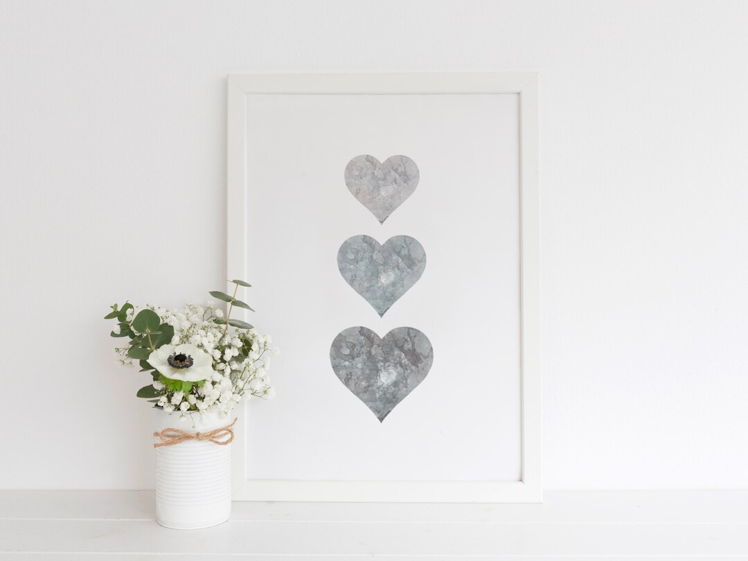 Grey Love Heart Print, Heart Wall Print, Grey Home Decor, Home Prints ...
