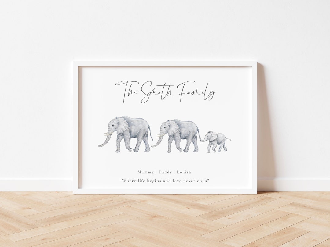 Personalised Elephant Family Print, Mothers Day Gift, Elephant Art ...