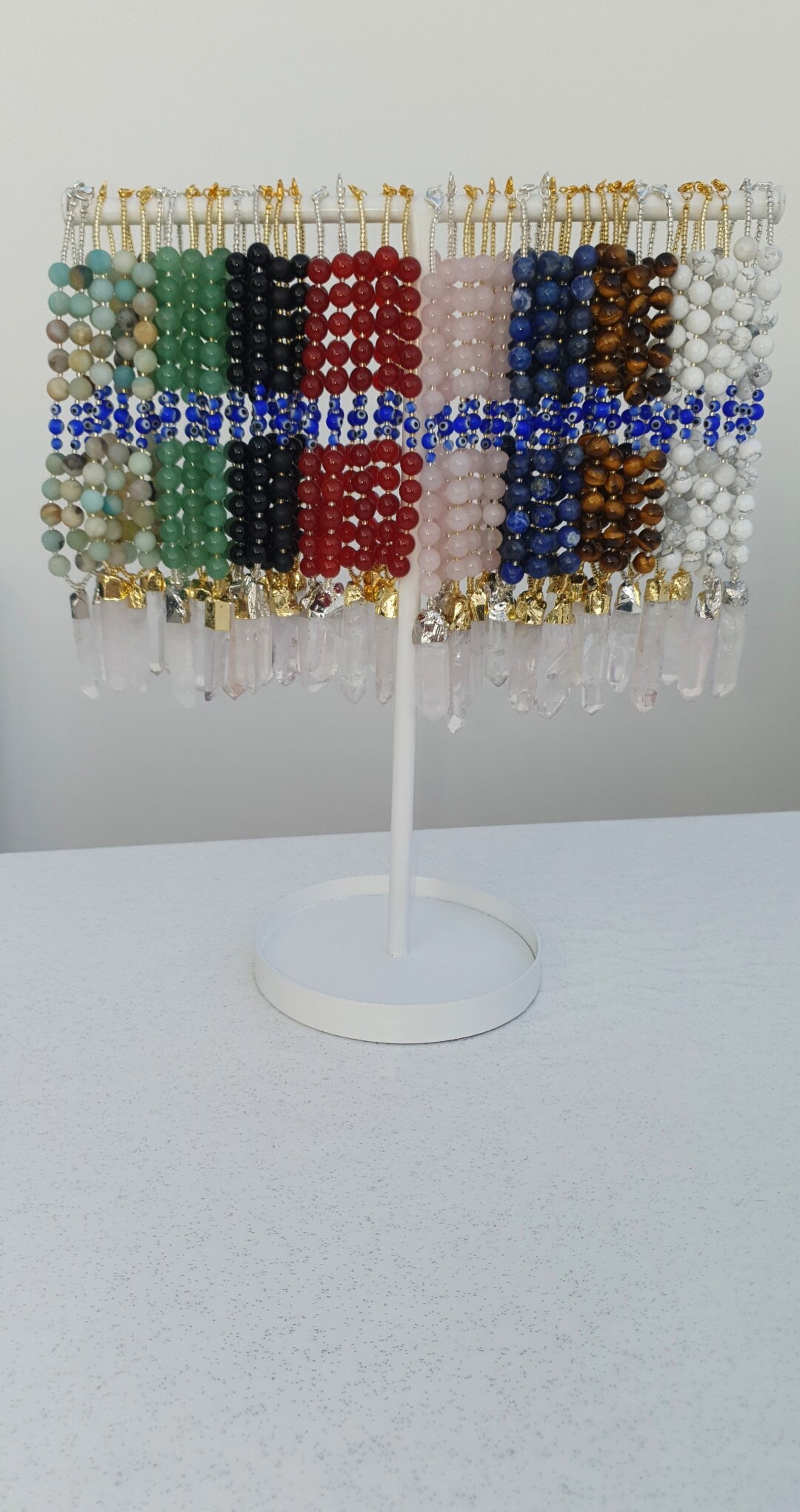 Healing Stones Car Charm, Rear View Mirror Accessory, Evil Eye, Clear ...