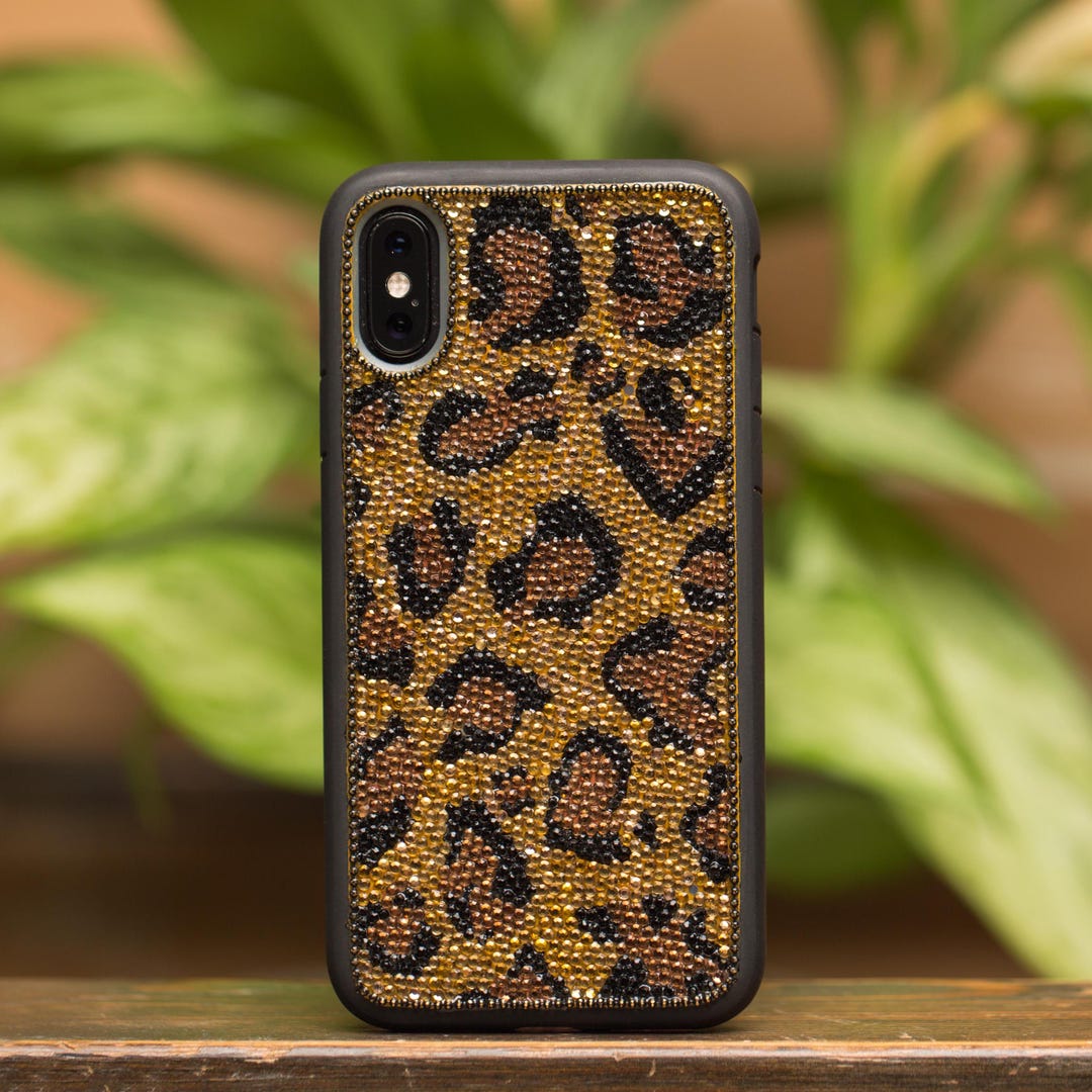 Leopard Print Bedazzled Phone Case, Rhinestone Bling Cover for iPhone ...