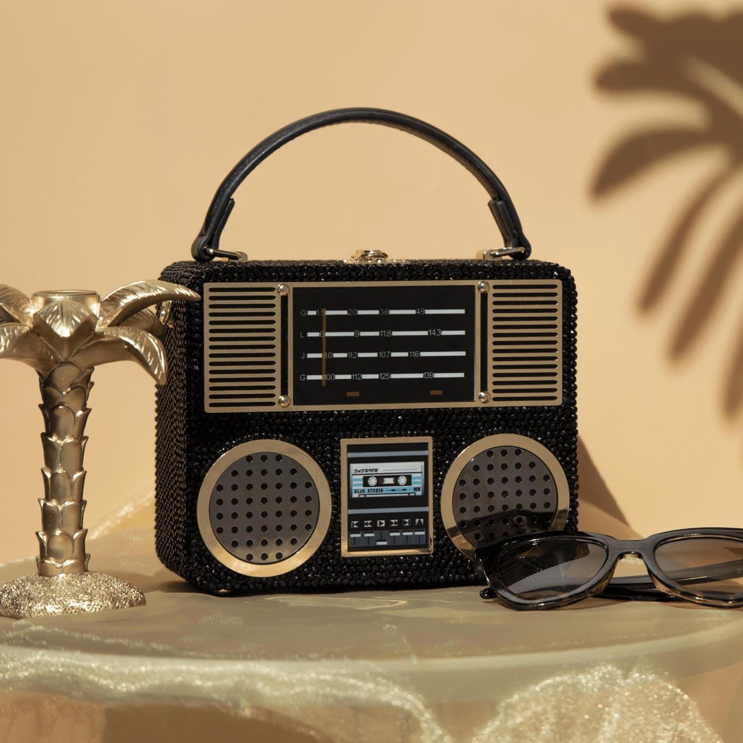 Retro Cassette Player Shape Bedazzled Evening Clutch, Bling Luxury ...