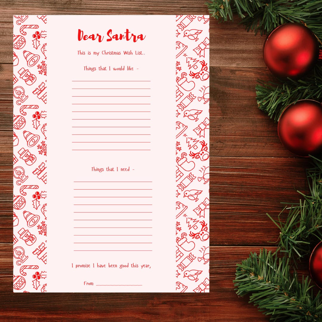Dear Santa Christmas Wish List, Printable Christmas List Template ...