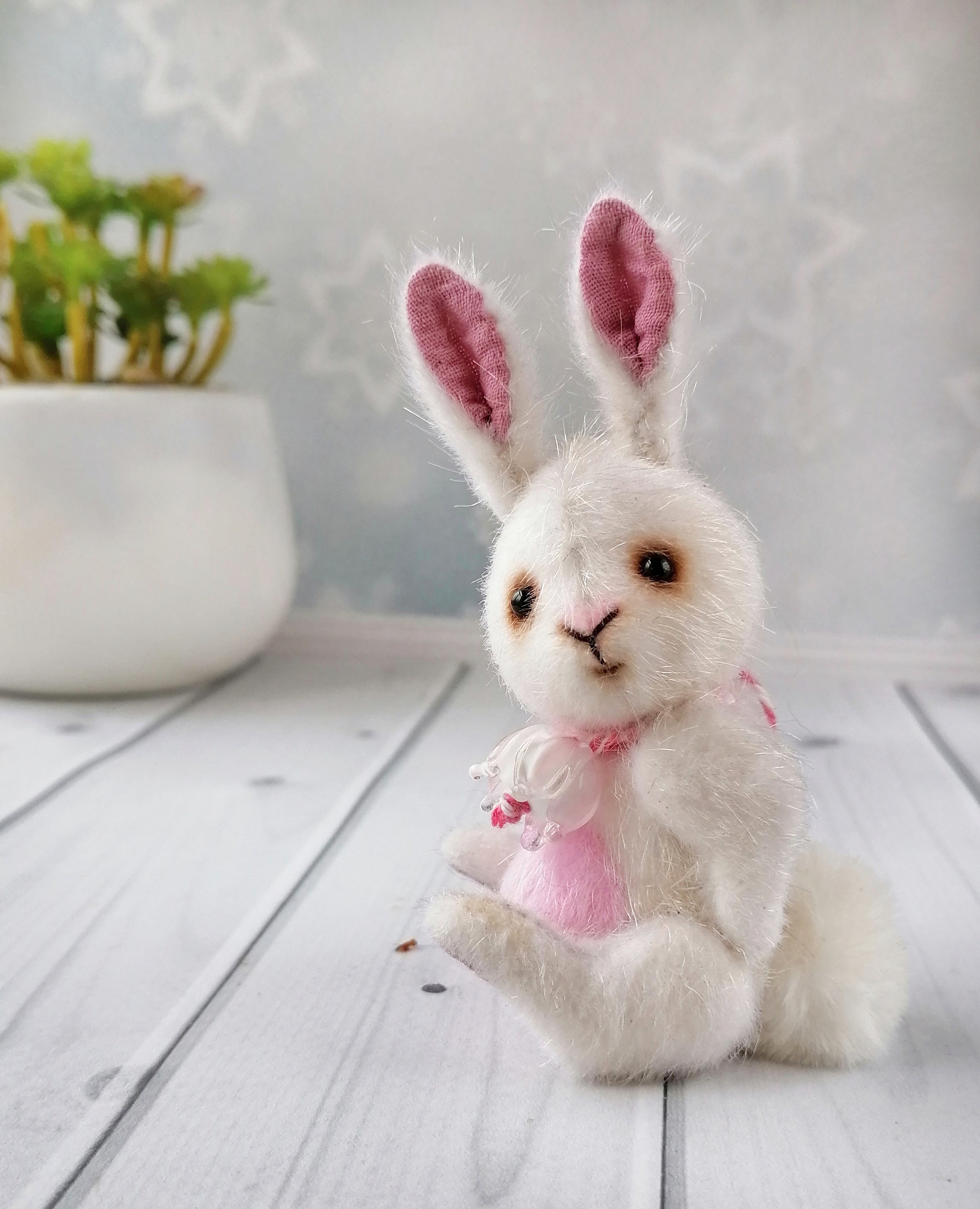 Miniature Plush Rabbit White Bunny Teddy Little Rabbit | Etsy