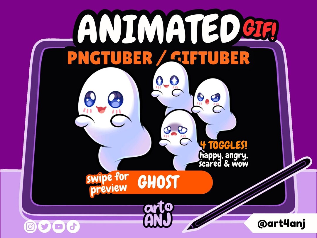 Cute GHOST Animated Pngtuber 4 Expressions Twitch Streams Discord ...