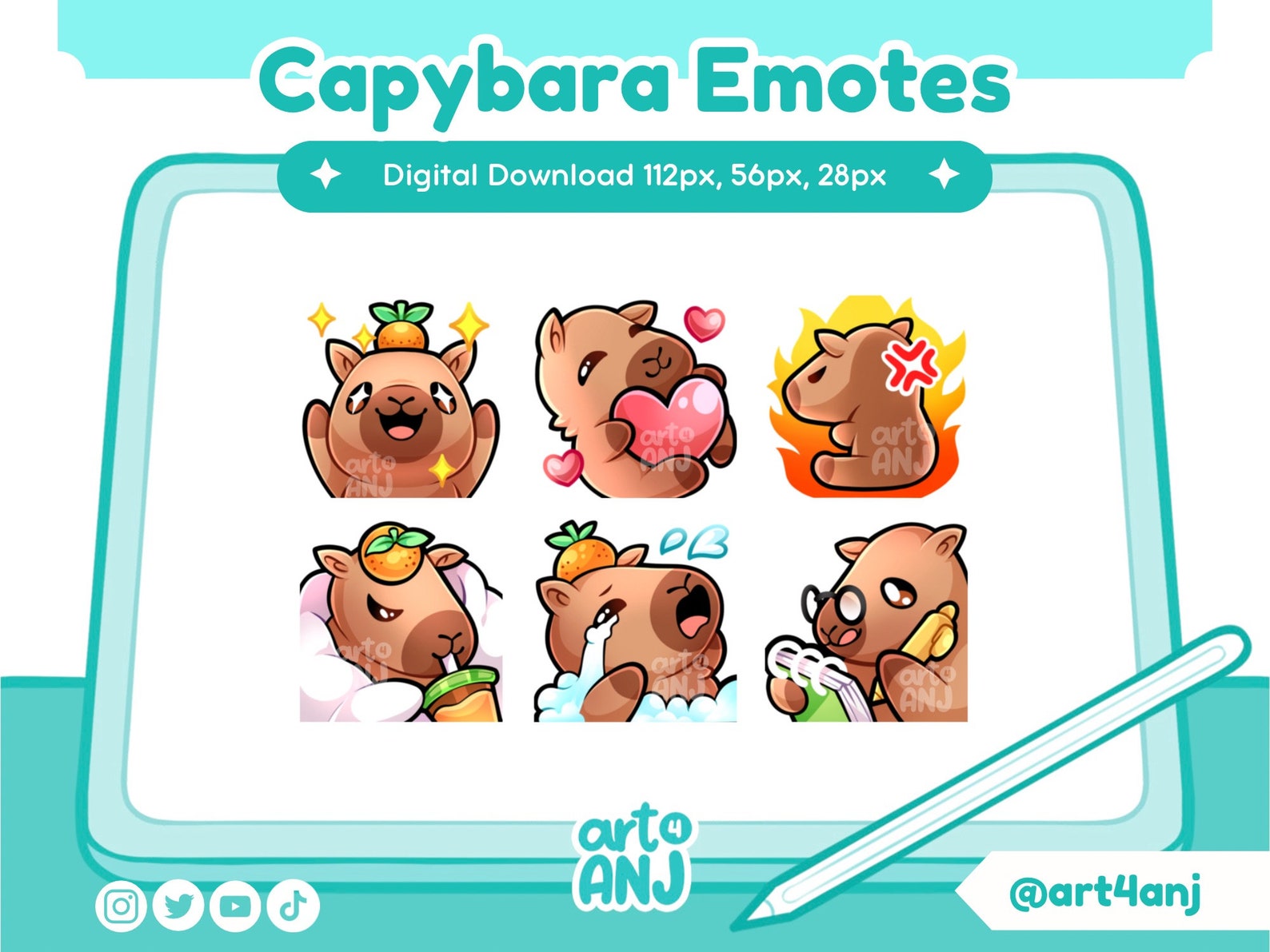 Capybara Emote Pack for Twitch Stream, Discord, Youtube | Kawaii ...