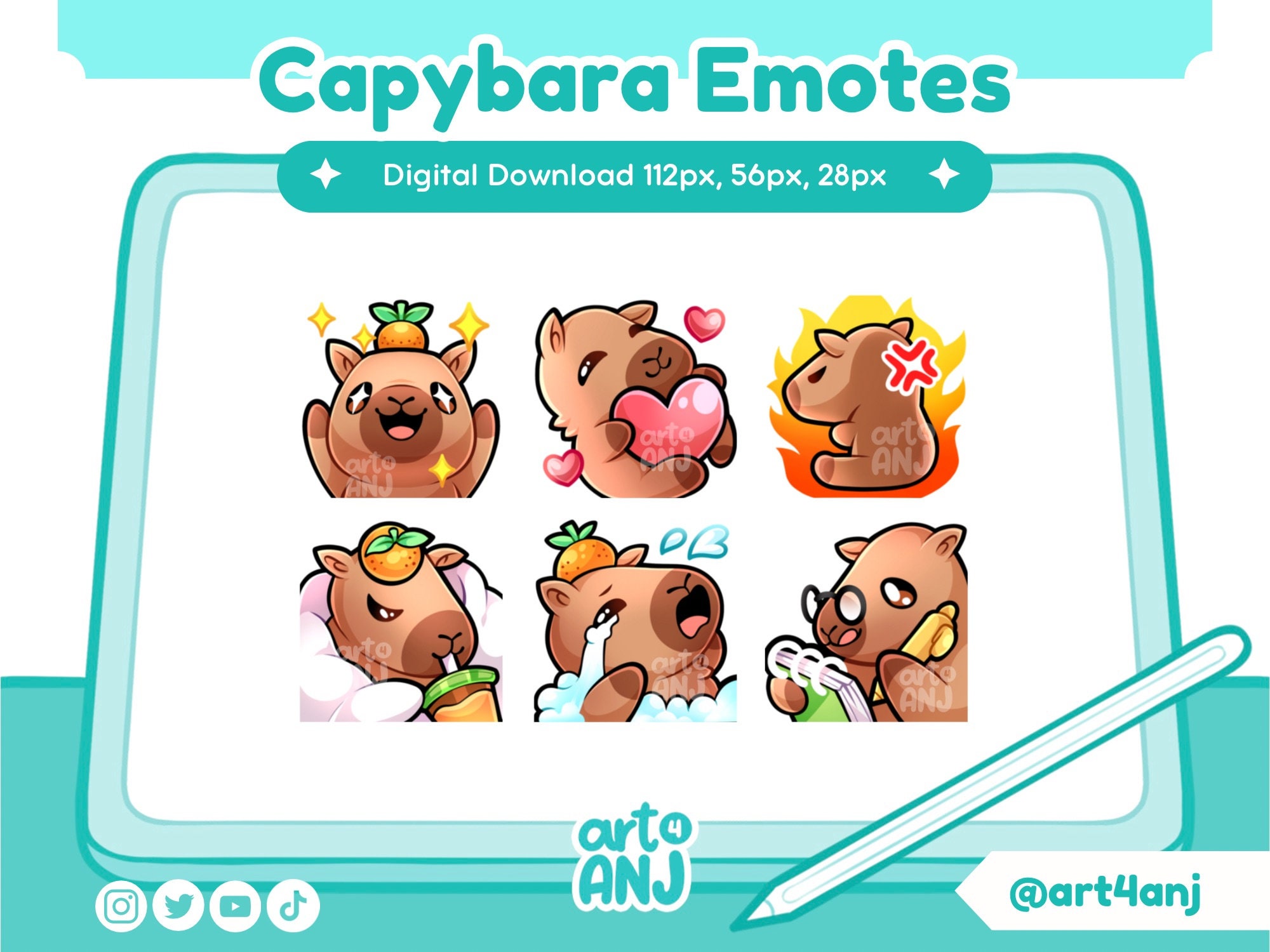 Capybara Emote Pack for Twitch Stream, Discord, Youtube | Kawaii ...