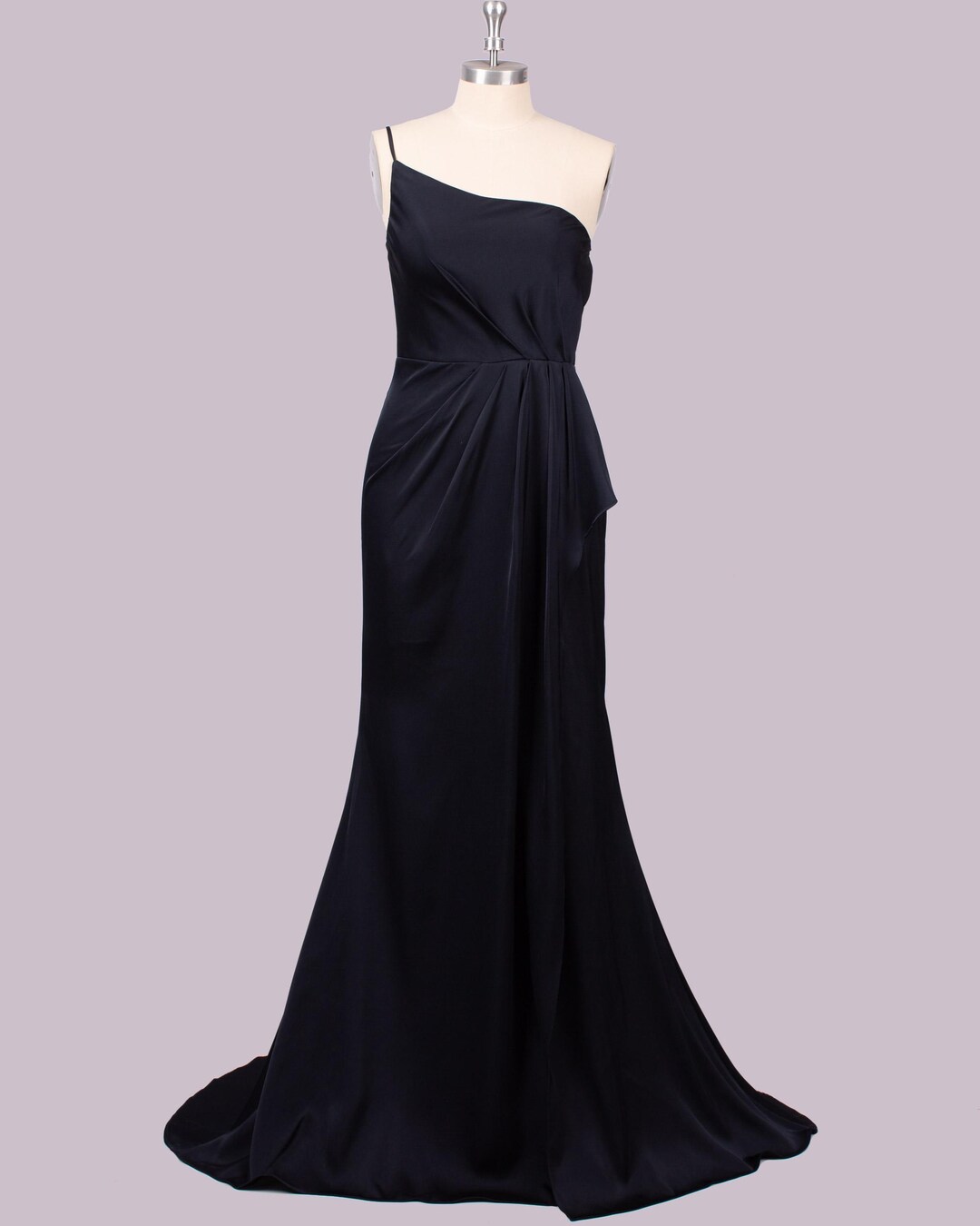 One Shoulder Navy Prom Dess, Custom Long Soft Evening Gown - Etsy