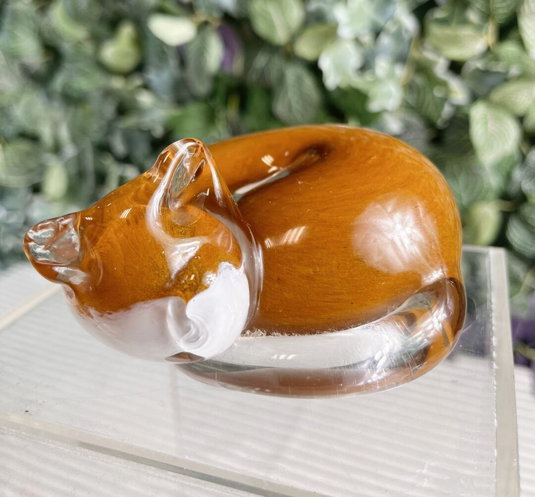 Langham Hand Made Art Glass Orange Cat Paperweight Cat in - Etsy