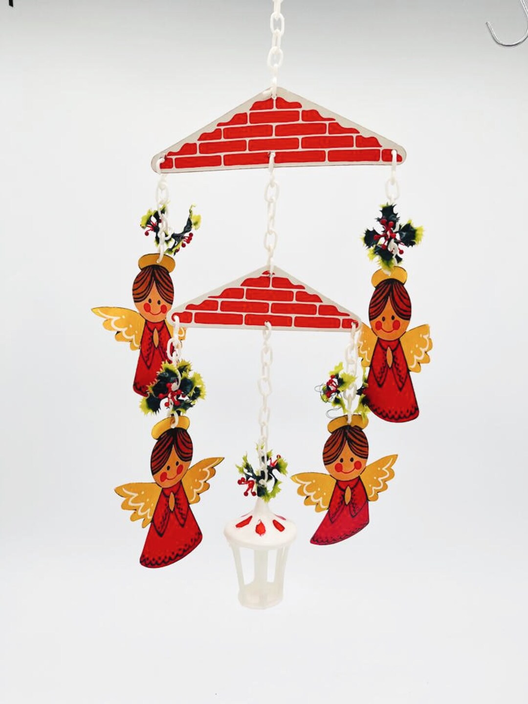 Kitsch Christmas Sign Cardboard Angels Holly Plastic Vintage - Etsy